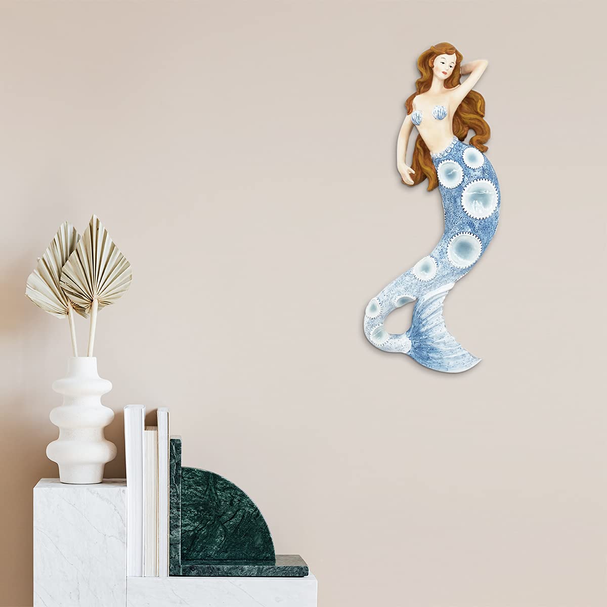 Bownew Resin Ocean Theme Wall Decor Hanging Coastal and Beach Style Wall Decorations for Bathroom Living Room and Outdoor Area, Mermaid
