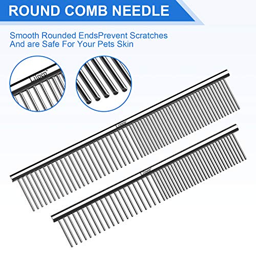 Pet steel comb grooming comb, double-sided stainless steel dog comb, available in 2 different sizes, Lilpep is used for cleaning and massage, grooming, removing tangles, suitable for pet cats and dogs