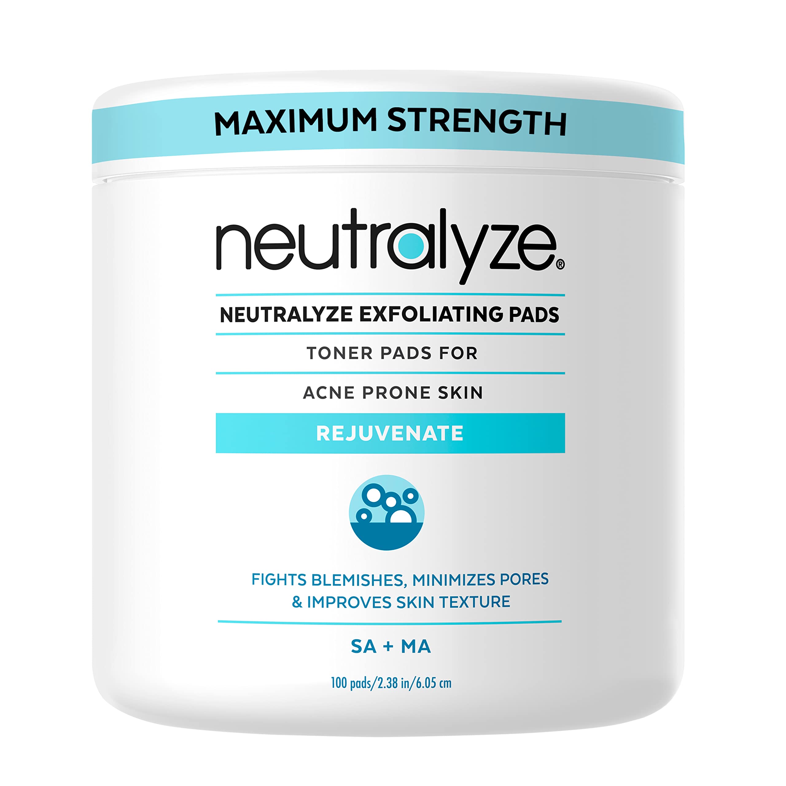 Neutralyze Exfoliating Acne Treatment Pads - 100 Dual Textured Acne Face Wipes with 2% Salicylic Acid & 2% Mandelic Acid - Toner Pads for Acne Prone Skin, Face & Body Acne Wipes for Teens & Adults