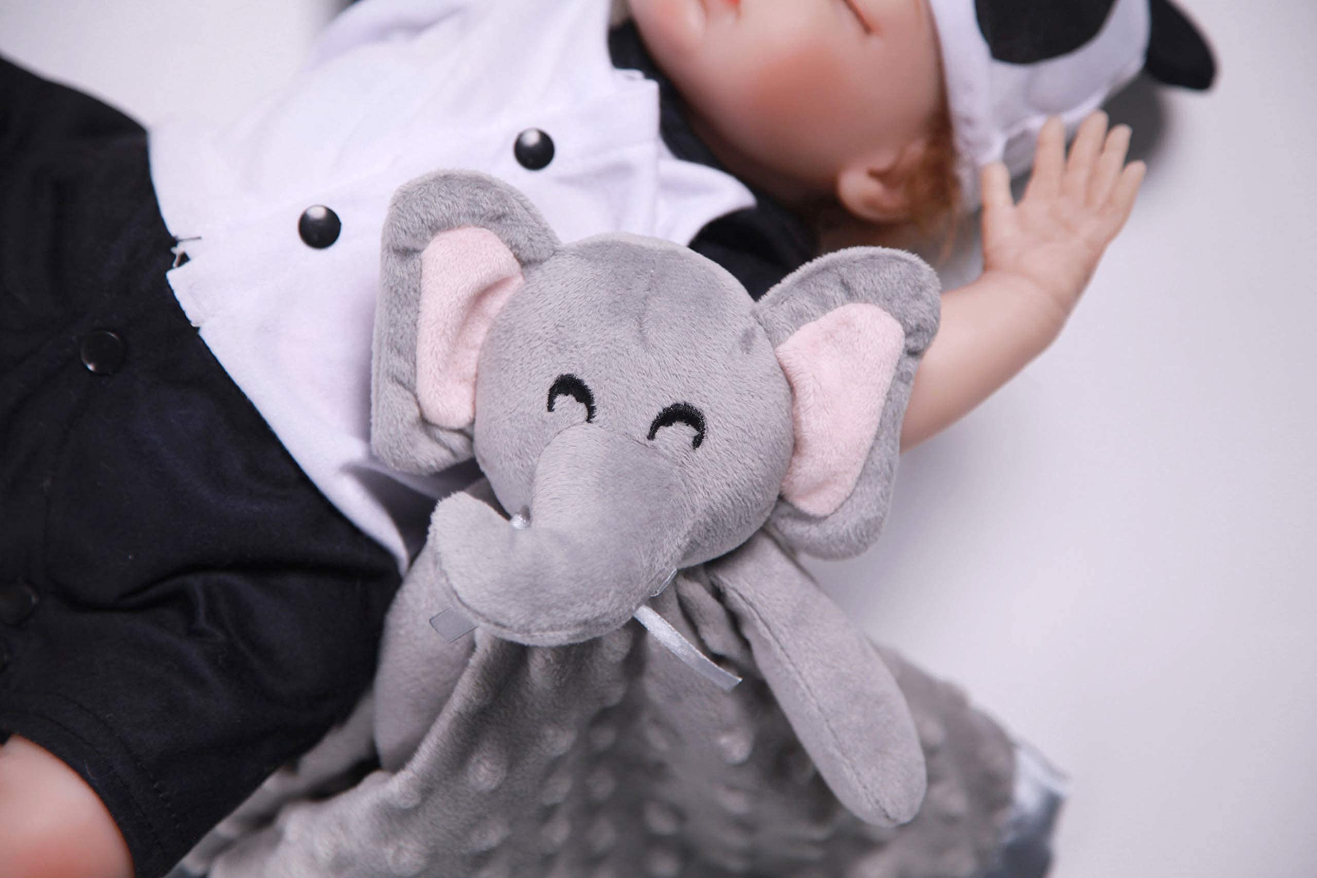 Pro Goleem Grey Elephant Security Blanket and Gray Soft Minky and Satin Baby Blanket