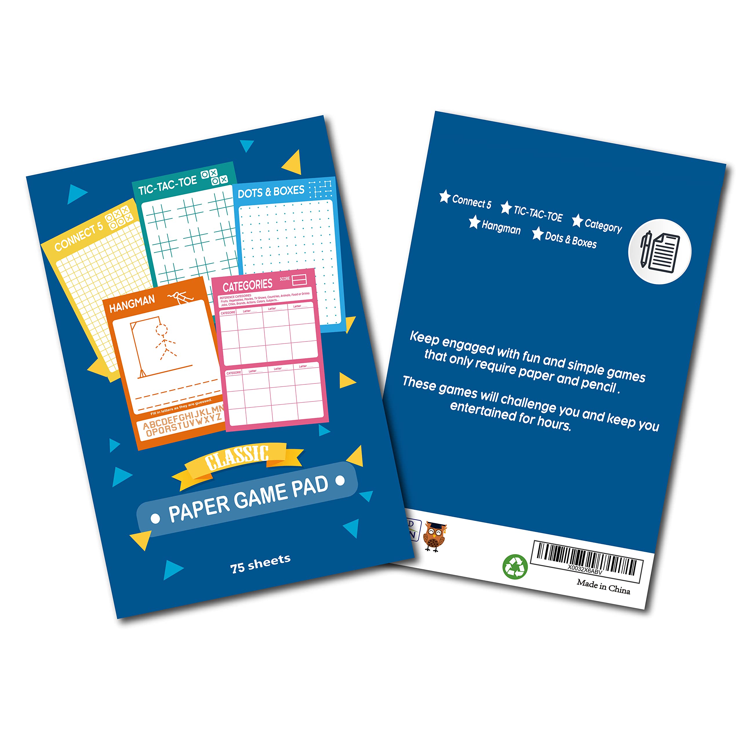 GRANDLMOON 5 Portable Travel Game Activities Pad On The Go Plane Trip Pen Pencil and Paper Game for Kids 6 x 9-inches (75 Sheets)