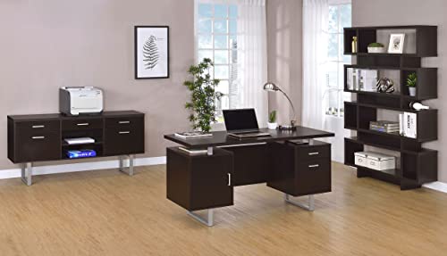 Coaster Furniture Lawtey Modern Contemporary 2 Drawer Home Office Writing Desk Storage File Cabinet Silver Metal Frame Cappuccino Brown 801521