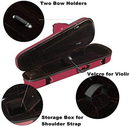 4/4 Full Size Violin Case FINO Professional Oblong Violin Hard Case with Built-in Hygrometer,Super Lightweight Portable Carrying Bag Slip-On Cover with Backpack Straps (red)