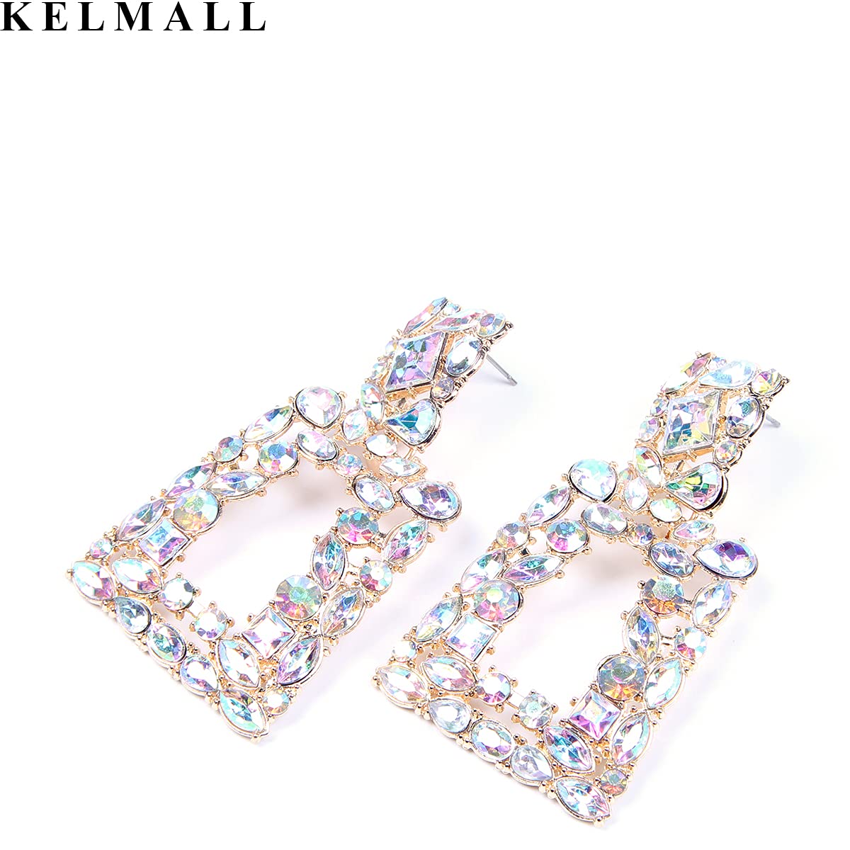 3 Pairs Rhinestone Rectangle Earrings, Crystal Geometric Statement Earrings for Women KELMALL COLLECTION