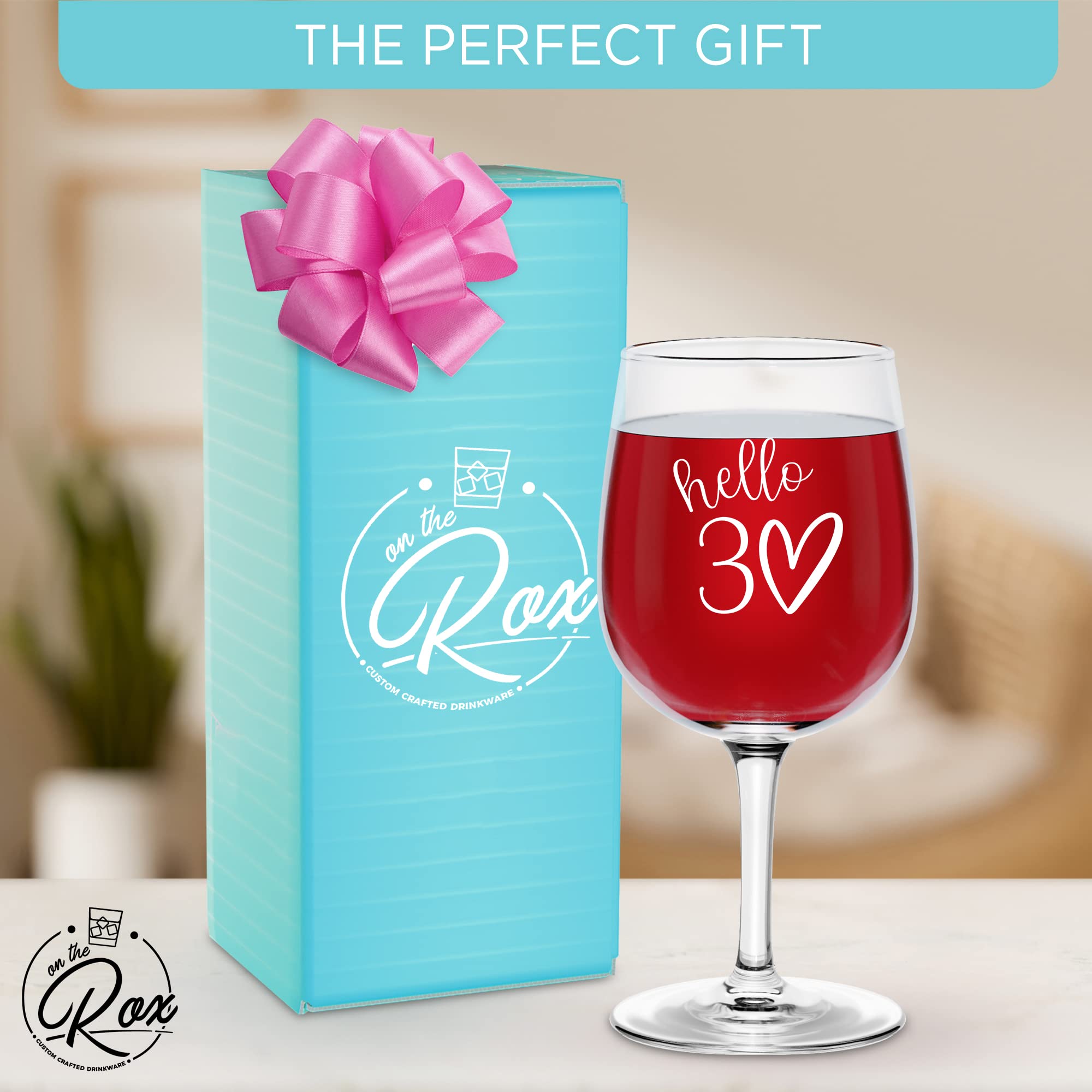 30th Birthday Gifts For Her - 12.75oz “Hello 30” Stemmed Wine Glass - 30th Birthday Decorations for Women - 30th Anniversary Ideas for Her, Mom, Wife - Birthday Gifts for 30 Year Old Daughter, Sister