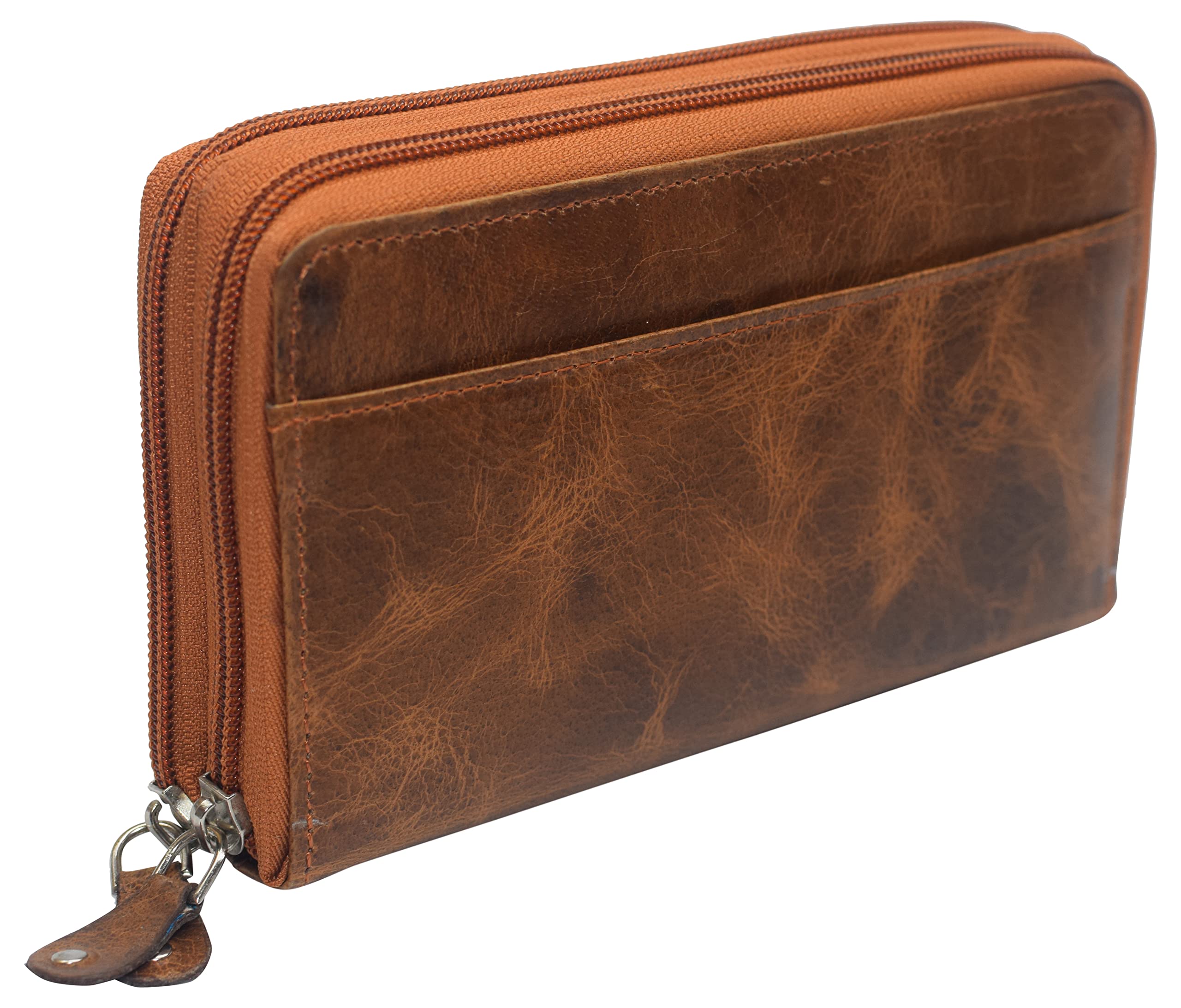 Cavelio Leather Wallets for Women RFID Blocking Double Zip Around Credit Card Holder Phone Clutch (Tan)