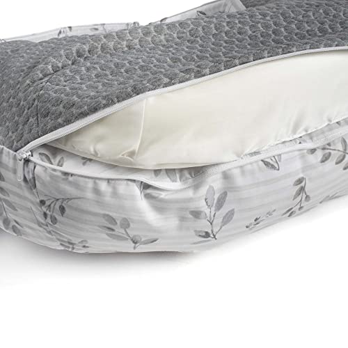 Boppy Nursing Pillow Best Latch, Gray Pennydot Leaf Stripe, Lactation Consultant Created, Firm Contoured and Plush Sides for Breastfeeding Options, Padded Belt, Plus Sized to Petite, Machine Washable