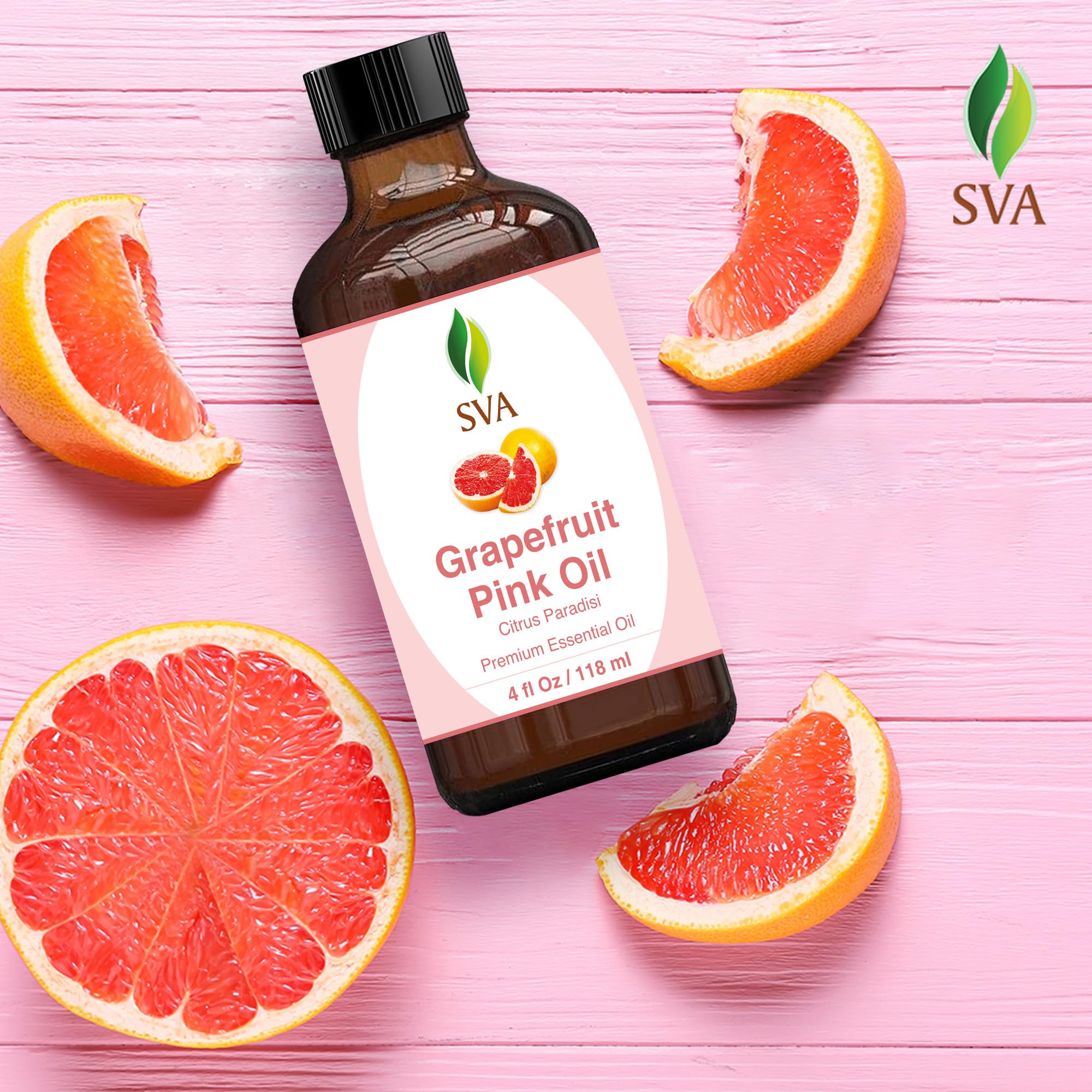 SVA Grapefruit Essential Oil Pink โ 4 Fl Oz โ 100% Natural Grapefruit Oil - for Diffuser, Hair Care, Face, Skin Care, Aromatherapy, Scalp and Body Massage, Soap and Candle Making - with Dropper