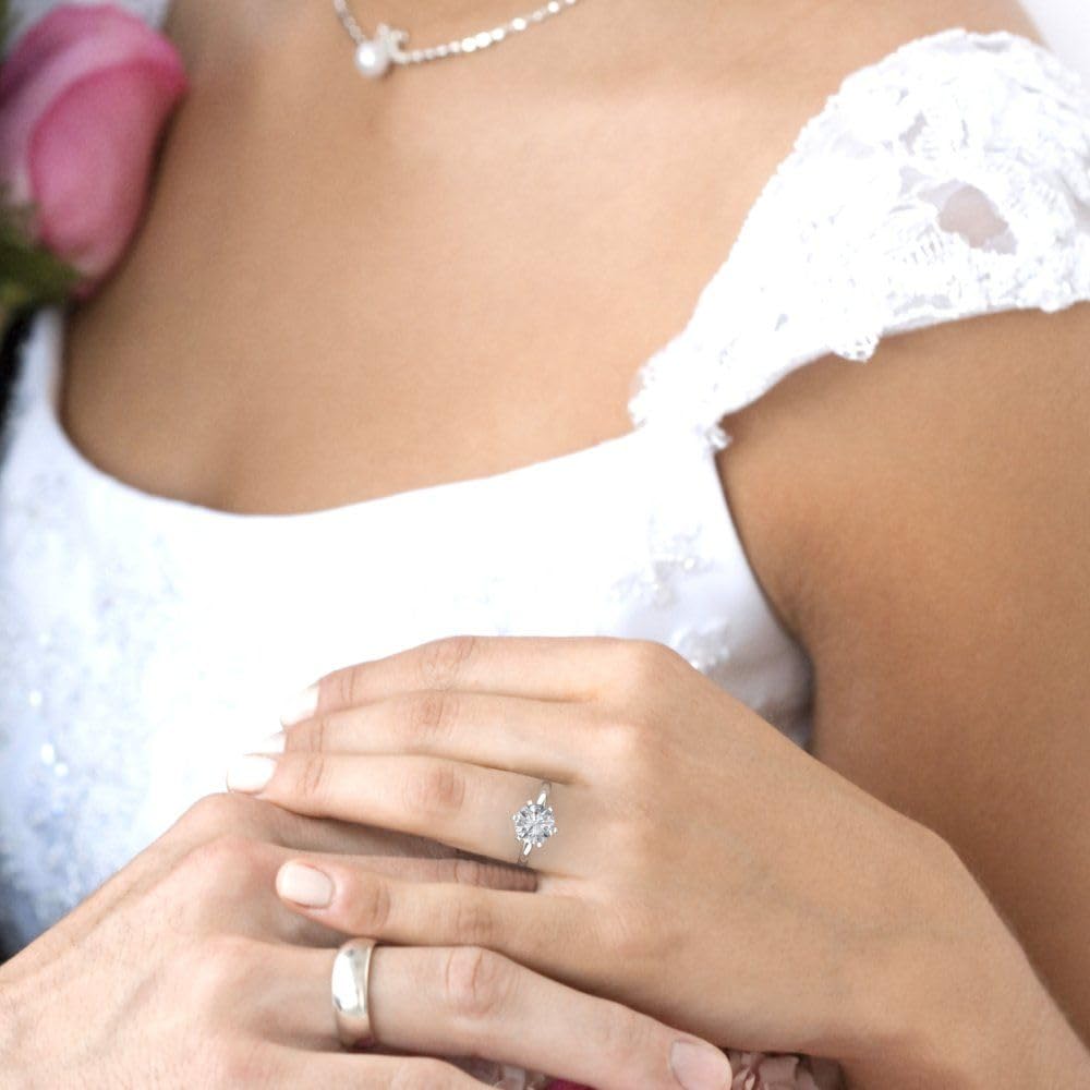 3 Ct Brilliant Round Cut Clear Simulated Diamond 14K White Gold Solitaire Engagement Promise Bridal Ring Size 9.75