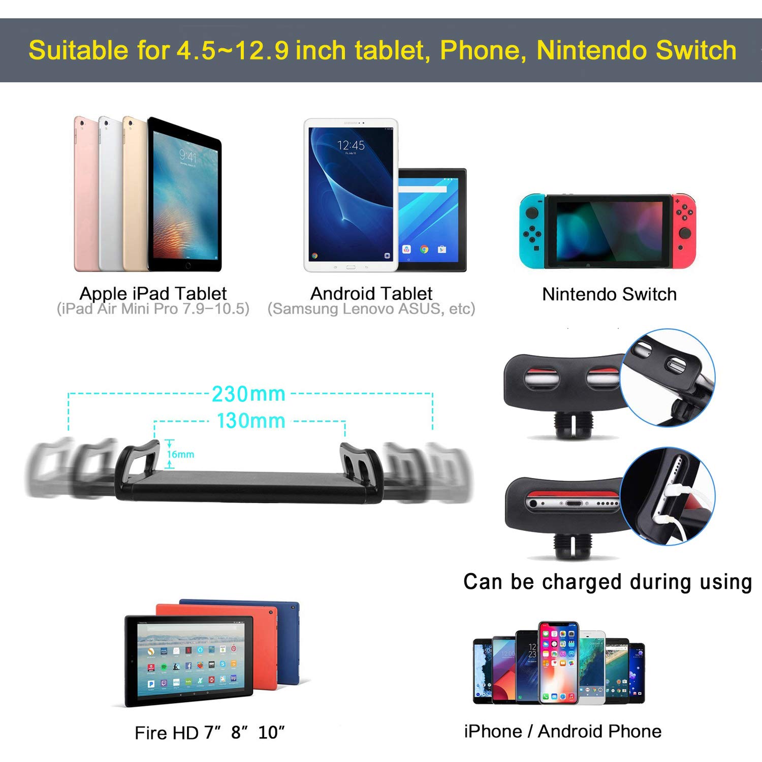 Tablet Stand Adjustable,Foldable Tablet Stand for Bed,Aluminum Universal Flexible Tablet Holder with 360 Degree Rotation Compatible with iPad/iPhoneX/iPad Pro/N-Switch,or Other 4.5~12.9 Inches Devices