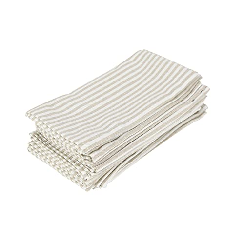 INFEI Plain Striped Cotton Linen Blended Dinner Cloth Napkins - Set of 12 (40 x 30 cm) - for Events & Home Use (Beige)