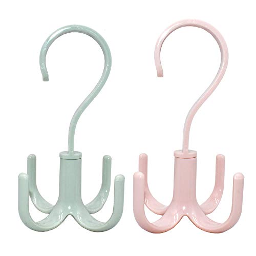 Closet Hanging Organizer Storage Purse Rack Handbag 360 Degree Rotating 4 Hooks for Belt Scarf Tie Rack Holder