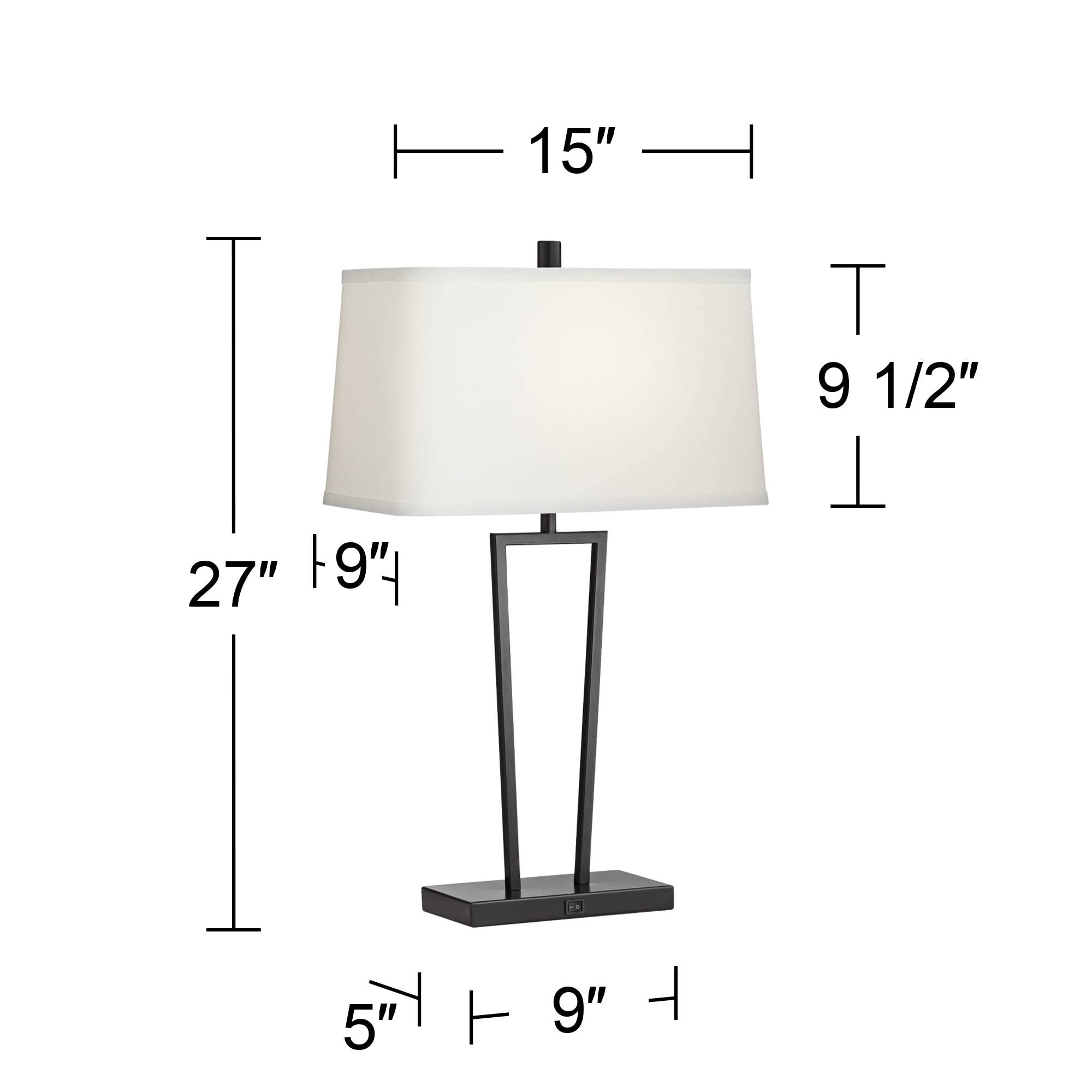 360 Lighting Cole Modern Minimalist Table Lamps 27" Tall Set of 2 with USB Charging Ports Black Metal White Rectangular Shade for Living Room Bedroom House Bedside Nightstand Home Office