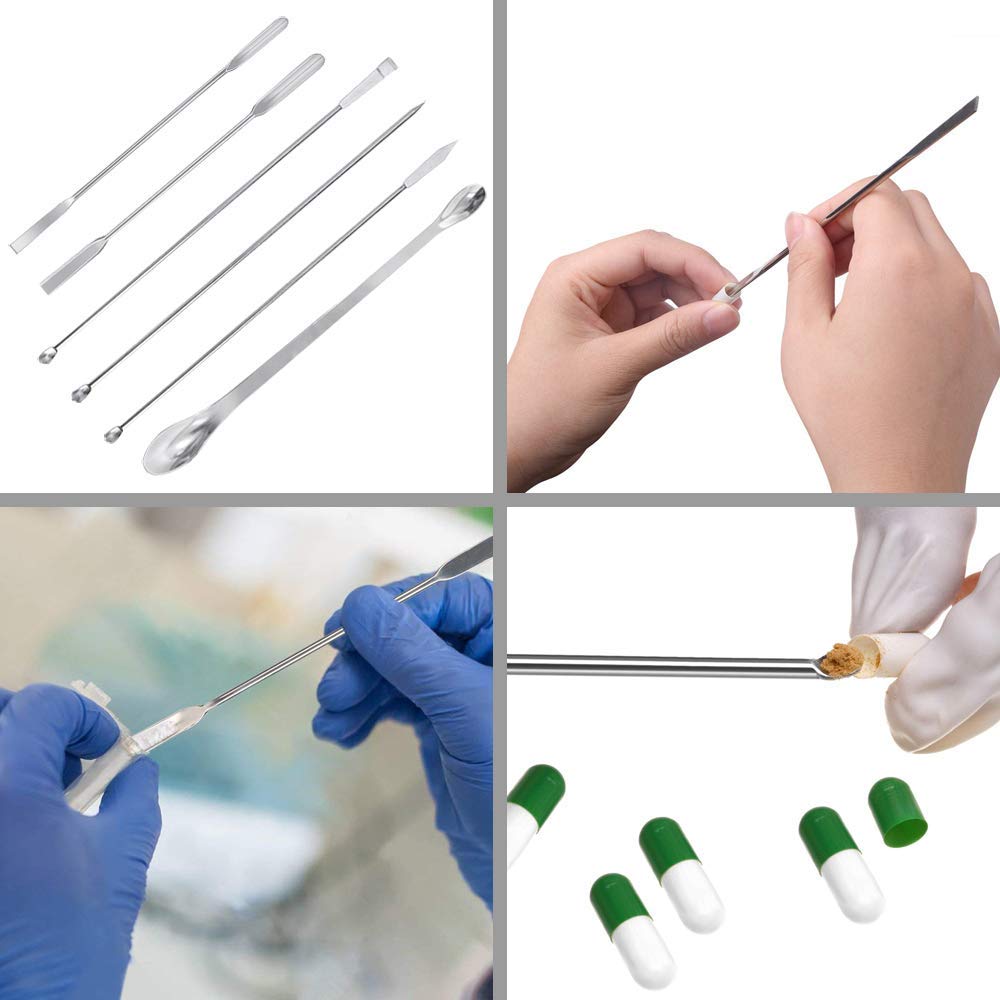 Squadare 6 Pack Micro Spatula,Lab Scoop Spoon Capsule Filler for Powders Stainless Steel Gel Cap Filler