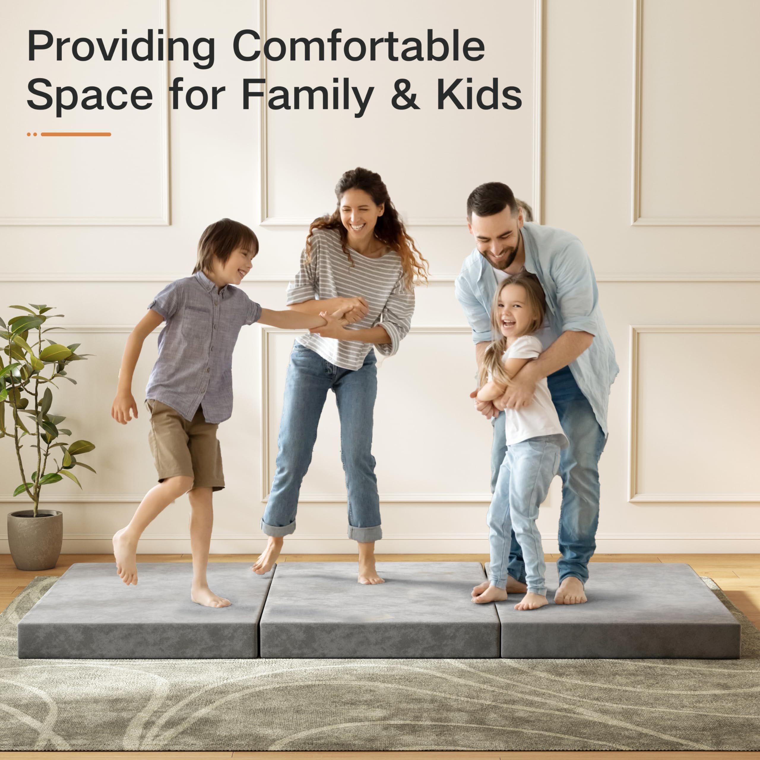 PurrJoys Foldable Full Mattress, 4 Inch Tri-Folding Memory Foam Mattress with Carry Handle, Washable Cover,& Non-Slip Bottom, Foldable Bed for Guests, Travel, Camping, Easy to Carry, Double Mattress