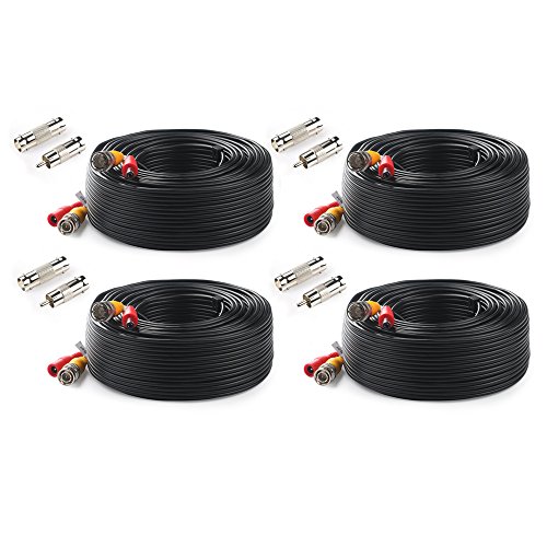 Tonton 4K 8MP 5MP 4-Pack 100 Feet 30 Meters Pre-Made All-in-One BNC Cables for Security Camera System,CCTV, DVR, Surveillance System, with BNC Connectors and RCA Adapters