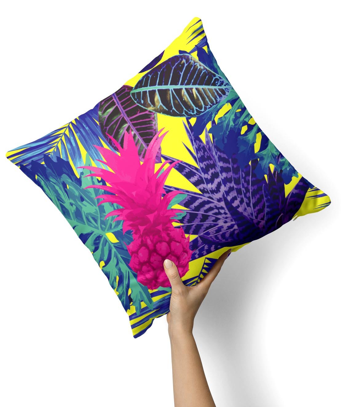 iiRov Summer Design Ink-Fuzed Decorative Throw Pillow - Hype Fluorescent Summer Pineapple Pattern