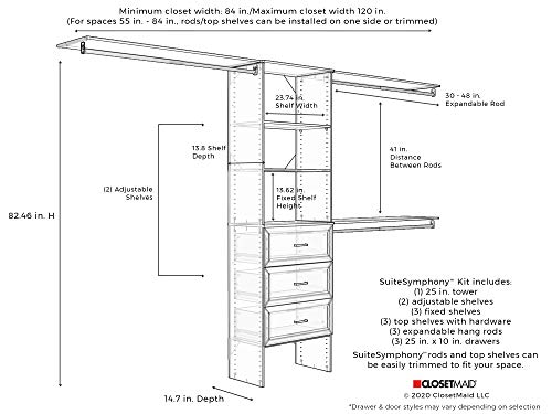 ClosetMaid 1936040 SuiteSymphony Modern 25-Inch Closet Organizer with Shelves and 3-Drawers, Natural Gray
