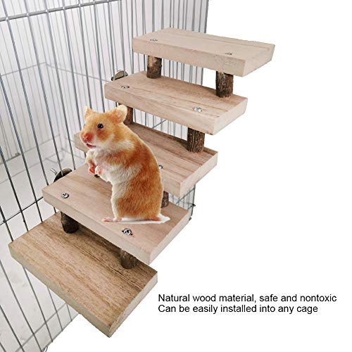 Natural Wood Ladder, 5 Layers Climbing Ladder Stairs for Parrot Guinea Pigs Hamsters Cage Accessories