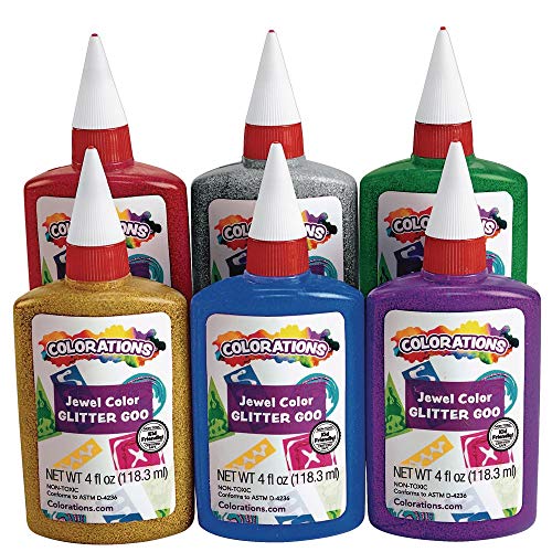 Colorations® Glitter Goo, 6 Colors, Each 4oz, Use with Crafts, Great for Home or School Use, Great for Arts & Crafts, Decorating, Slime, Holiday Party, Weddings, Safe & Non Toxic Glitter Gloo