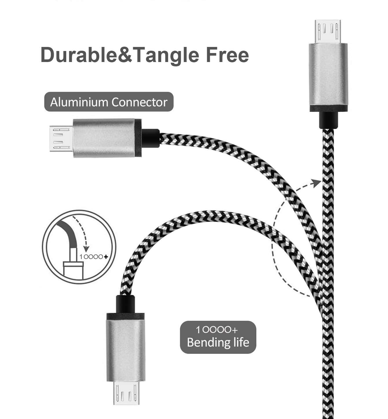 RoFI Micro USB Cable 15ft with 3A Fast Charging Extra Long and Extremely Durable Nylon Braided Charger Cord for Galaxy S7/S6/J8/J7 Note 5,Kindle,LG,PS4,Camera,Xbox One and More (Blue)