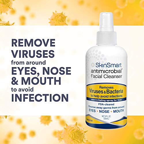 SkinSmart Antimicrobial Facial Cleanser Spray to Remove Viruses and Bacteria Around Eyes, Nose and Mouth, Fight Maskne, 8 oz Spray Non-Irritating Hypochlorous Spray