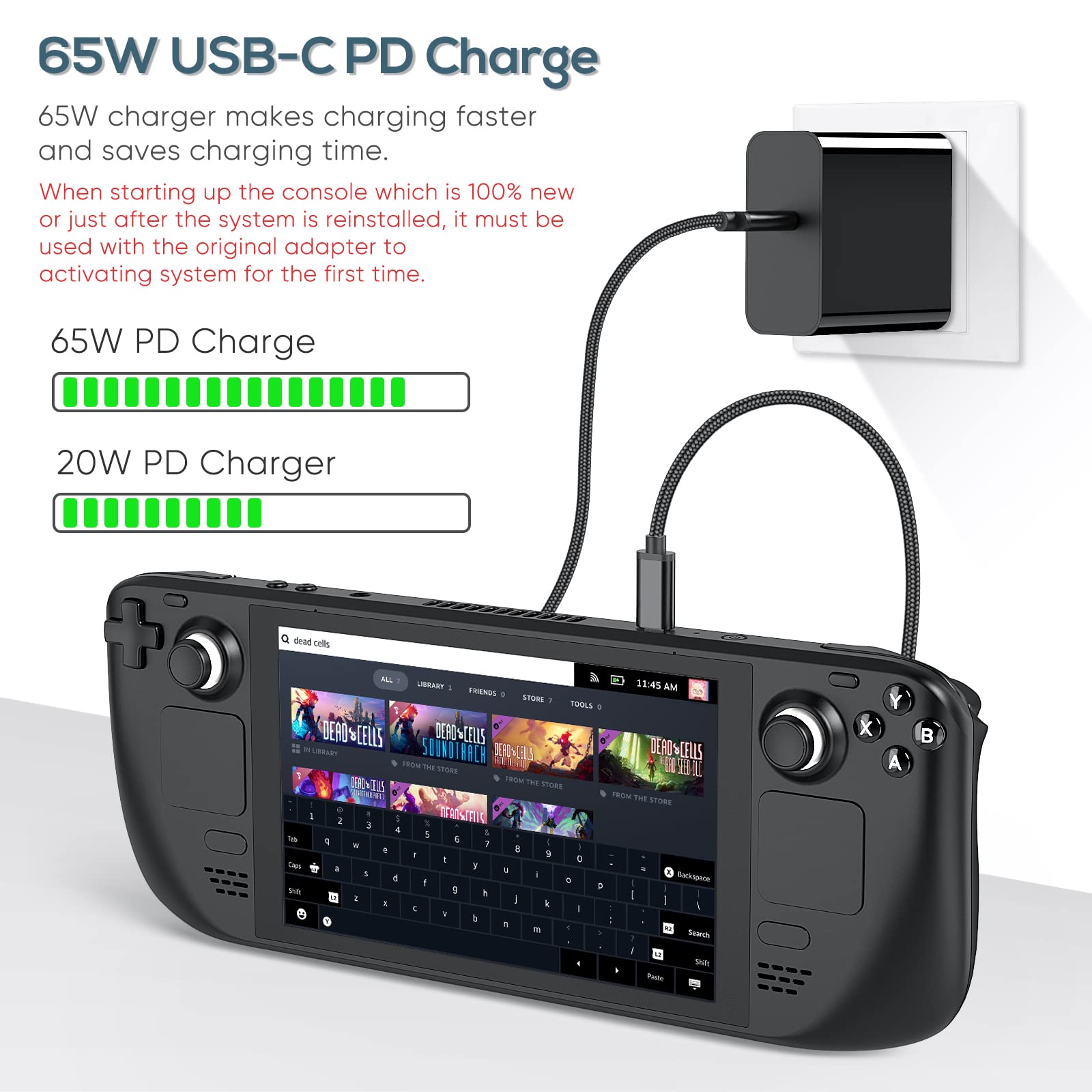 65W 45W Fast Charger for Steam Deck, AC Adapter Power Adapter Travel Wall Charger with Charging Cable, USB C to C PD Adapter for Switch/Laptop/Tablet/Phone/for PS5/ Xbox Series Controller Charger