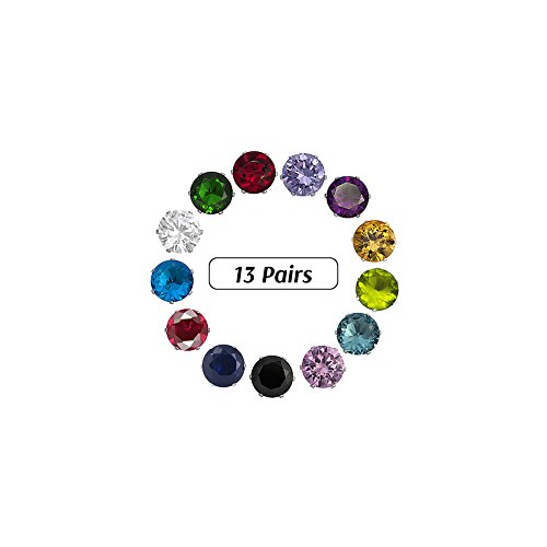 4mm Round Cubic Zirconia Birthstone Post Back 925 Sterling Silver Stud Earrings for Women Set for 13 Colors