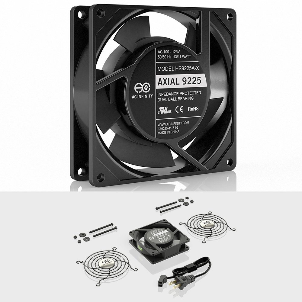AC Infinity AXIAL 9225, Muffin Fan, 120V AC 92mm by 92mm by 25mm High Speed, UL-Certified for DIY Cooling Ventilation Projects