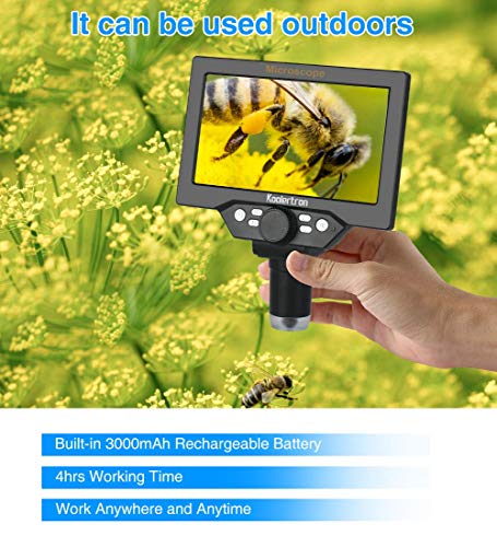 Koolertron 7" LCD Digital Microscope with 32G TF Card,12MP 1-1200X Magnification Handheld USB Microscope Camera,8 LED Light,Rechargeable Battery Microscope for Coins/Plant/Insect/Rock/PCB Soldering