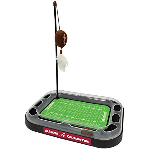 Pets First NCAA Alabama Crimson Tide Football Field CAT Scratcher Toy with Catnip Filled Plush Football Toy & Feather Cat Toy, with Jingle Bell Interactive Ball Cat Chasing 6-in-1 Kitty Toy (AL-5017)