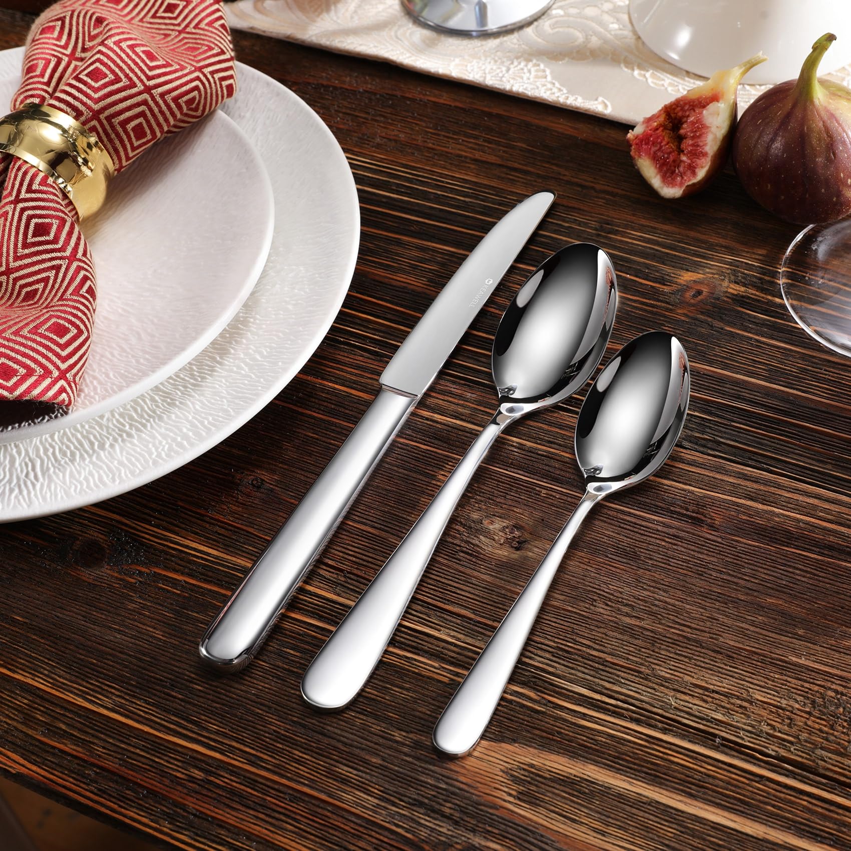 KEAWELL Premium 45-Piece Louise Silverware Set, 18/10 Stainless Steel, Service for 8, Fine Flatware Set, Smooth and Exceptional mirror finish, Dishwasher Safe (45)