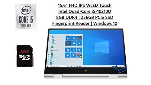 HP ENVY x360 15.6'' FHD IPS WLED-backlit Touch Convertible 2-in-1 Laptop, Intel Quad-Core i5-10210U, 8GB DDR4, 256GB PCIe SSD, Backlit KB, WiFi, BT, Fingerprint Reader, Windows 10 + 64GB Micro SD Card