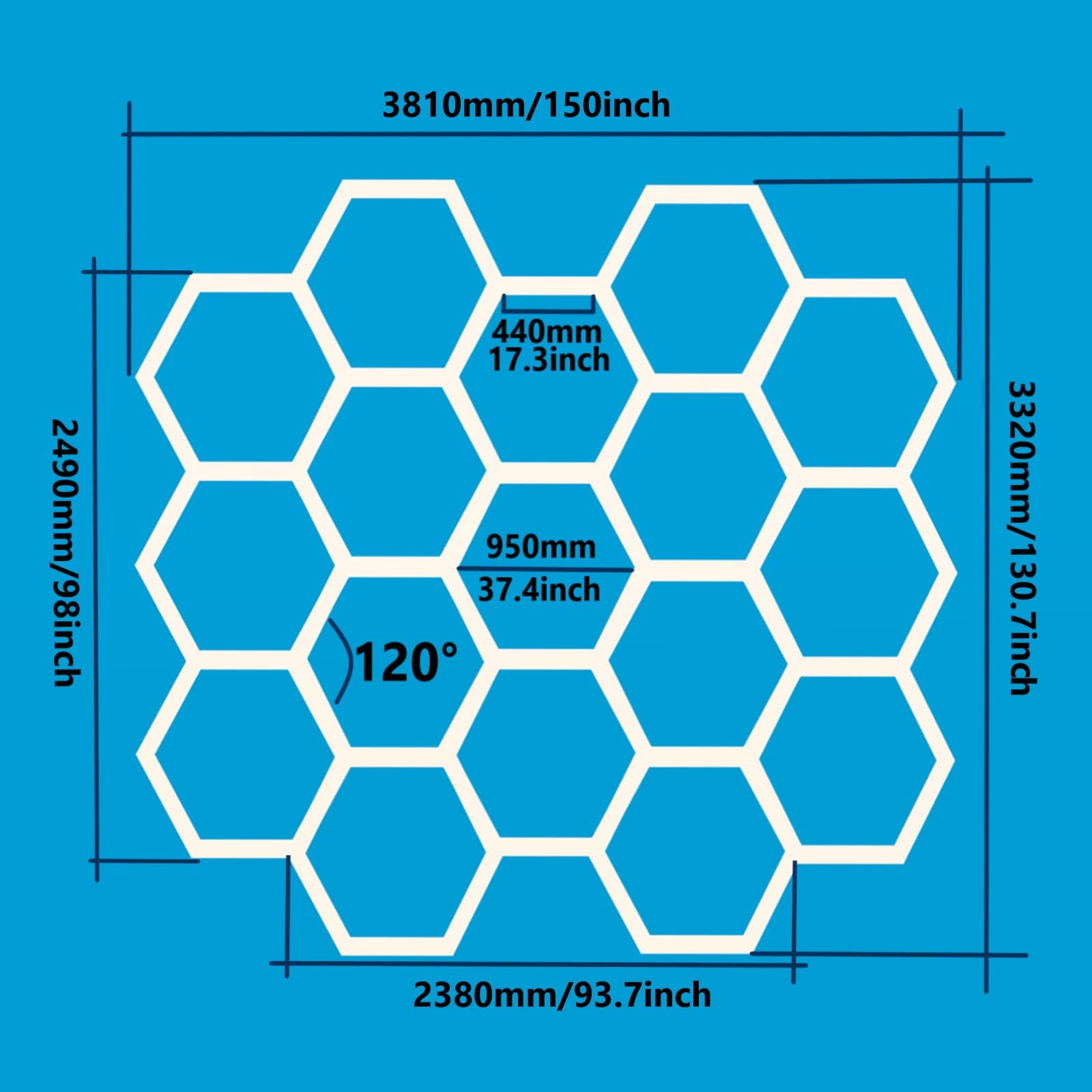 SENKOYU Hexagonal Led Garage Light, 17 Cellular System Led Shop Light for Garage/Workshop/Salon/Auto Detail Shop/Barber Shop LED Light 6500K, 36890LM, 552W, IP54 2 Years Warranty, AC 100-240V