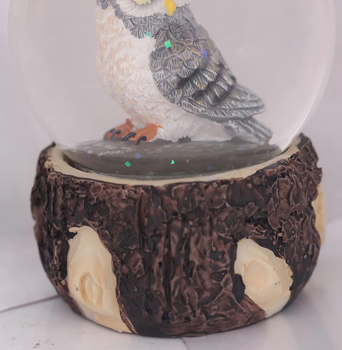 SINGEEK Owl Snow Globe - Hand Painted Owl Figurine Snowglobe, Manual Snowfall 65MM Water Globe Home Office Decor (Gray)