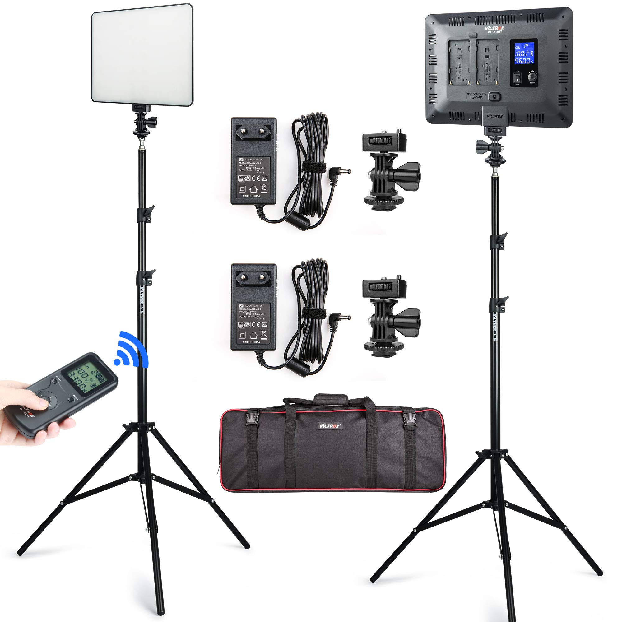 VILTROX 2 Packs LED Video Light kit with Light Stand and Wireless Remote, 30W/2450Lux Dimmable 3300K-5600K LED Panel Lights CRI 95+ for Photography Video Portrait Conference Vlog Streaming(VL-200T)
