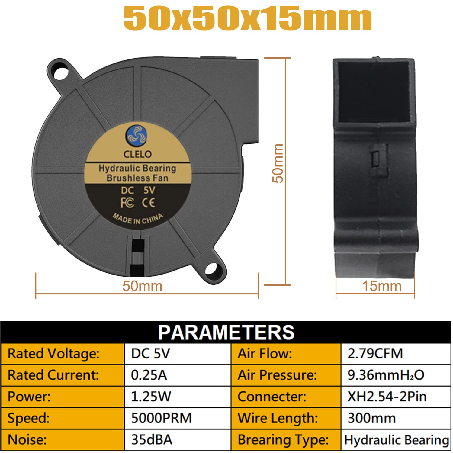 5015 Fan 24V 4 Pack 50mm Blower Fan Hydraulic Bearing Brushless Quiet Cooling Fans for 3D Printer and Other Small Appliances Replacement, 50mmx50mmx15mm 2PIN