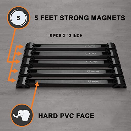 ALIEN SYSTEM Magnetic tool holder strip 5 Pack up to 60" (5x12) + Mop and Broom holder wall mount 3 Pack