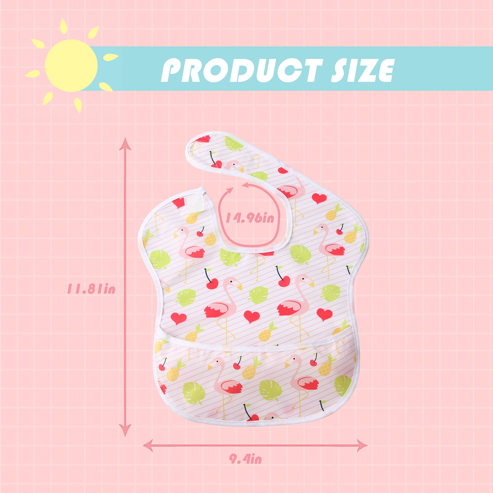 Little Dimsum 3 pack Baby Bibs Waterproof Bib Easy to Clean Feeding Bibs Weaning Bibs Adjustable Closed for Babies Toddlers with Large Pocket 6-36Months(Penguin & Flamingo &Triangle)