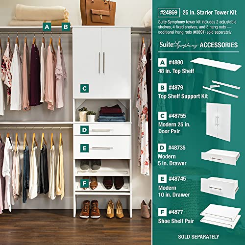 ClosetMaid SuiteSymphony Wood Closet Set, Add On Accessory, Modern Style For Storage, Clothes, Units, Pure White/Satin Nickel, 25-Inch Door Pair