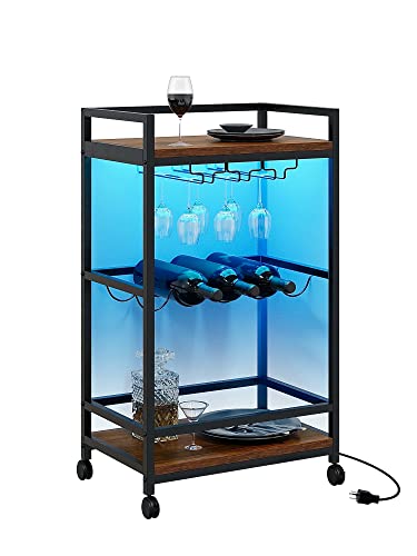 Boss Premium® BarUSA™ LED Bar Cart for Home Mini Portable Wine Bar Coffee Carts Small Mobile Serving Stand Liquor Beverage Drink Tea Alcohol Kitchen Rolling Cart - Designed in USA (Patented)