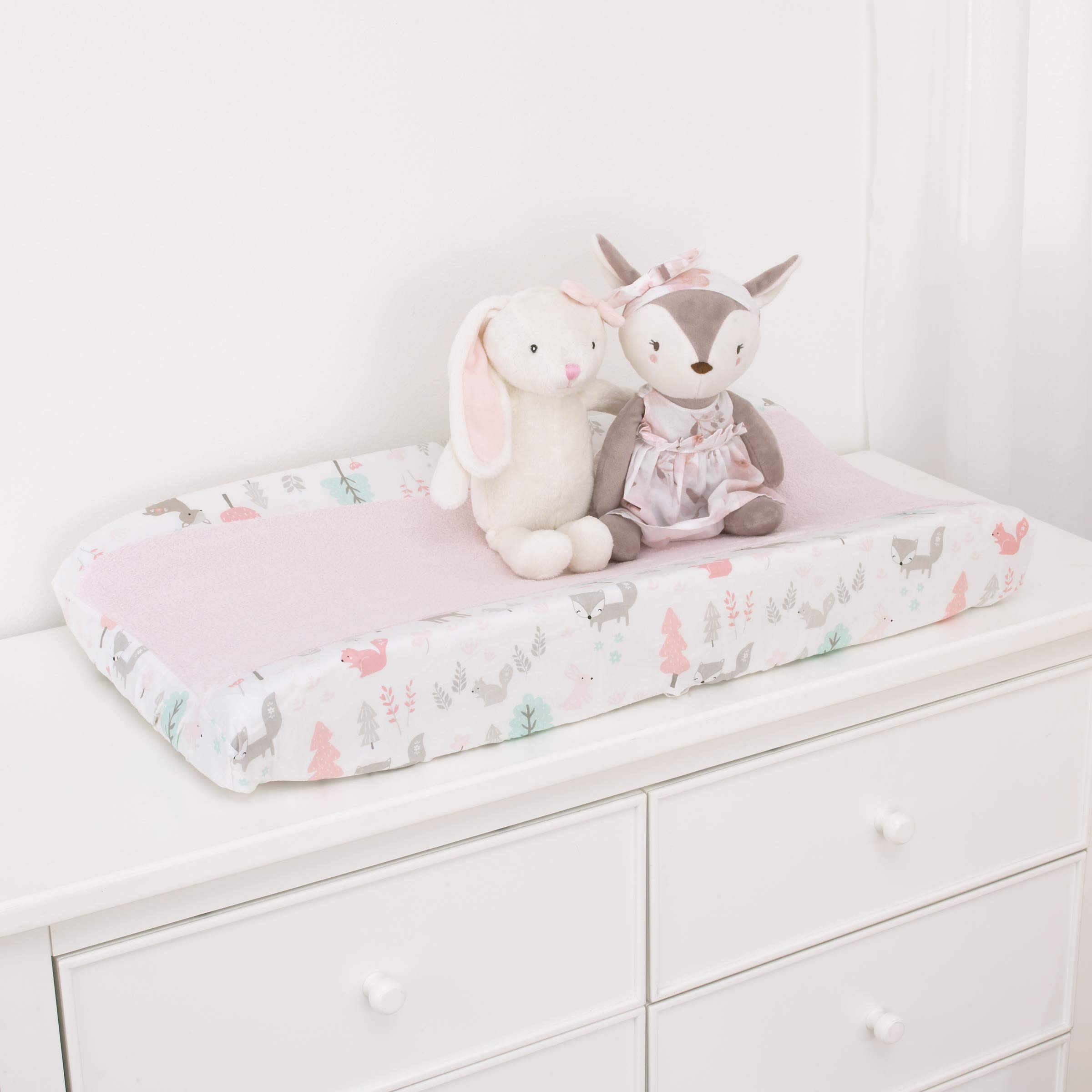 Sweet Forest Friends - Pink, Aqua, Grey and White Super Soft Changing Pad Cover