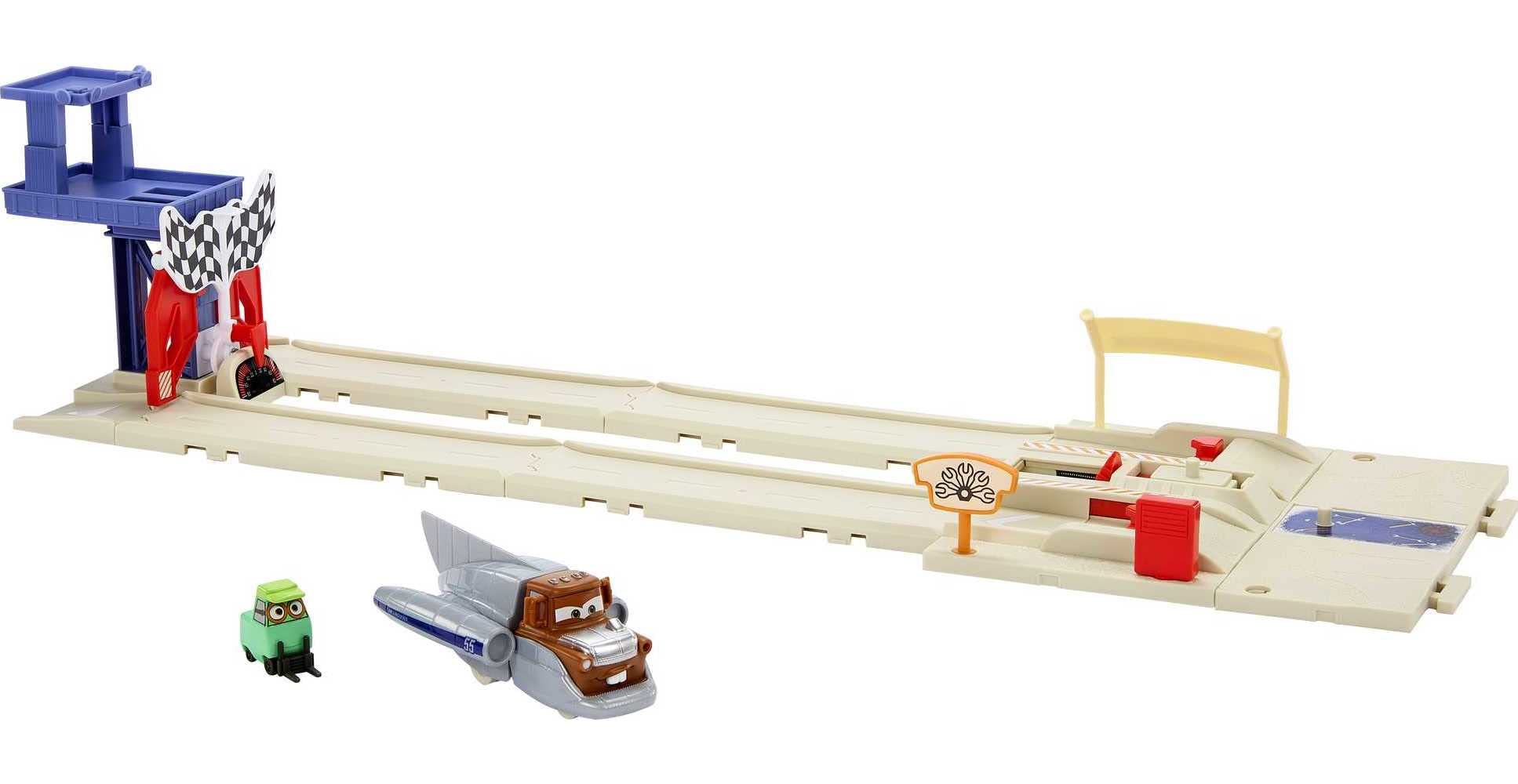 Disney Cars Toys, Cars On The Road, Salt Flats Super Speed Playset, Includes Super Speed Mater and Sarah Coggs Pitty