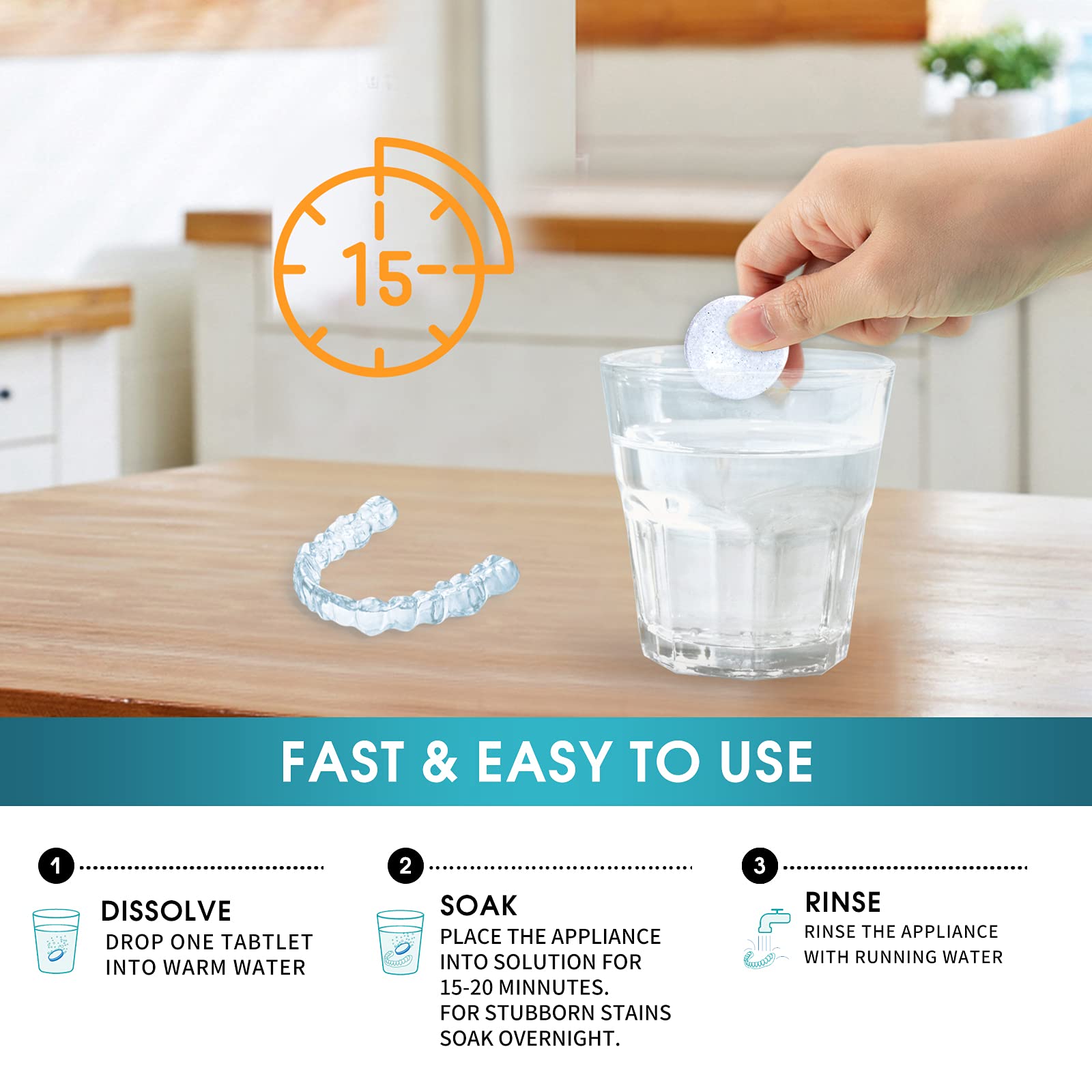 Retainer Cleaner Tablets Invisalign Cleaner Denture Cleaning Tablets,Remove Stains Away,3 Month Nature Supply - Use for Invisible Clear Aligner,Partials Full Dentures,Night Guard,Mouthguard by Y-Kelin