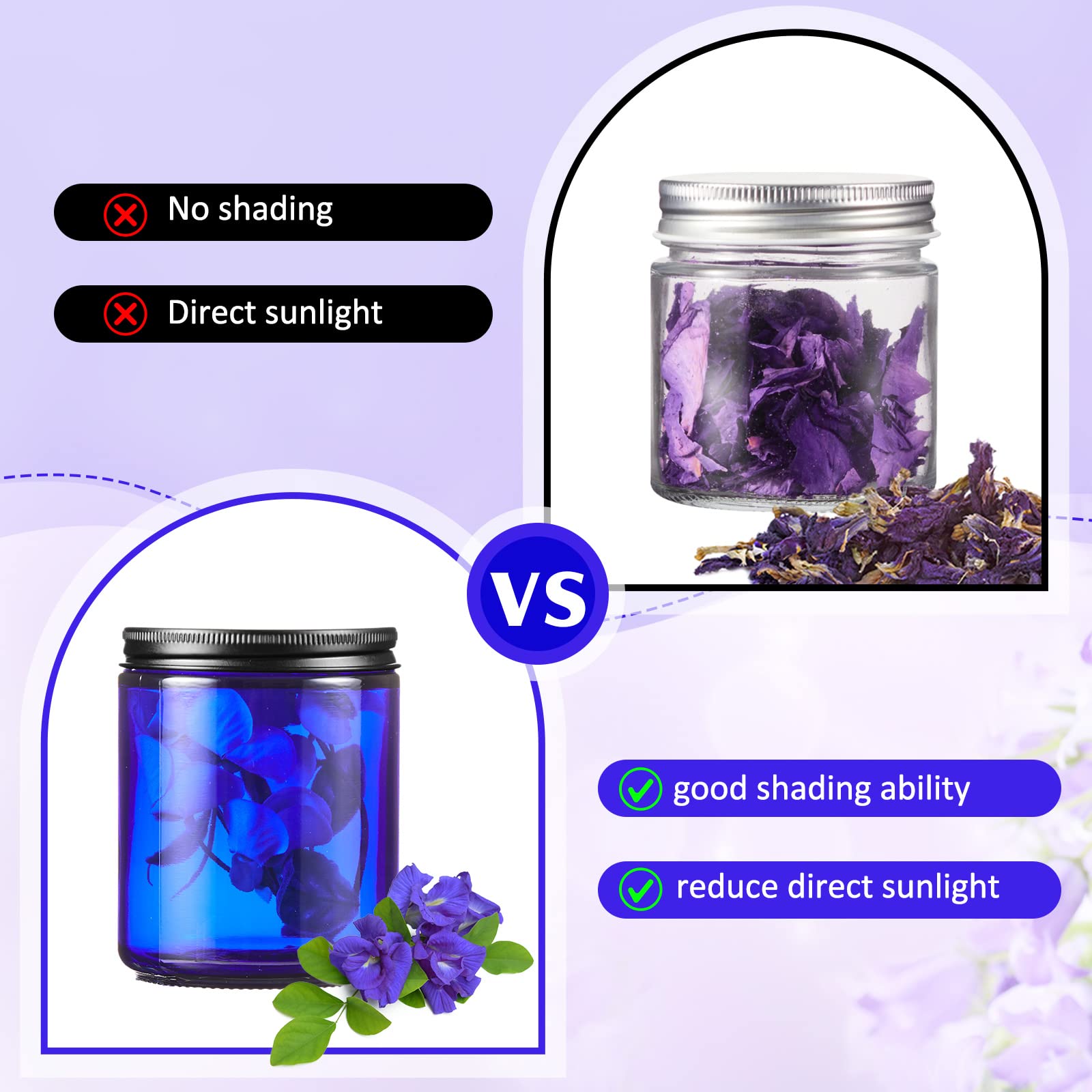 32 Pcs 8 oz Glass Jars with Black Metal Lids Round Empty Candle Making Jar Bulk Small Candle Jars Leakproof Canning Body Butter Containers for Spice Powder Liquid Food Storage (Blue)