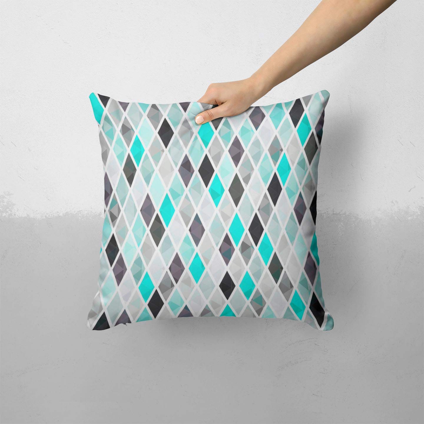 iiRov Graytone Diamond Pattern with Teal Highlights - Custom Decorative Home Decor Indoor or Outdoor Throw Pillow Cover for Sofa, Bed or Couch Cushion (Pillow CASE Cover ONLY)