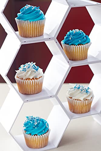 Kwirkworks Cupcake Stand -Unique Design Honeycomb Cupcake Holder |Create Several Styles with Different Combinations of Hexagon Shelf (White)