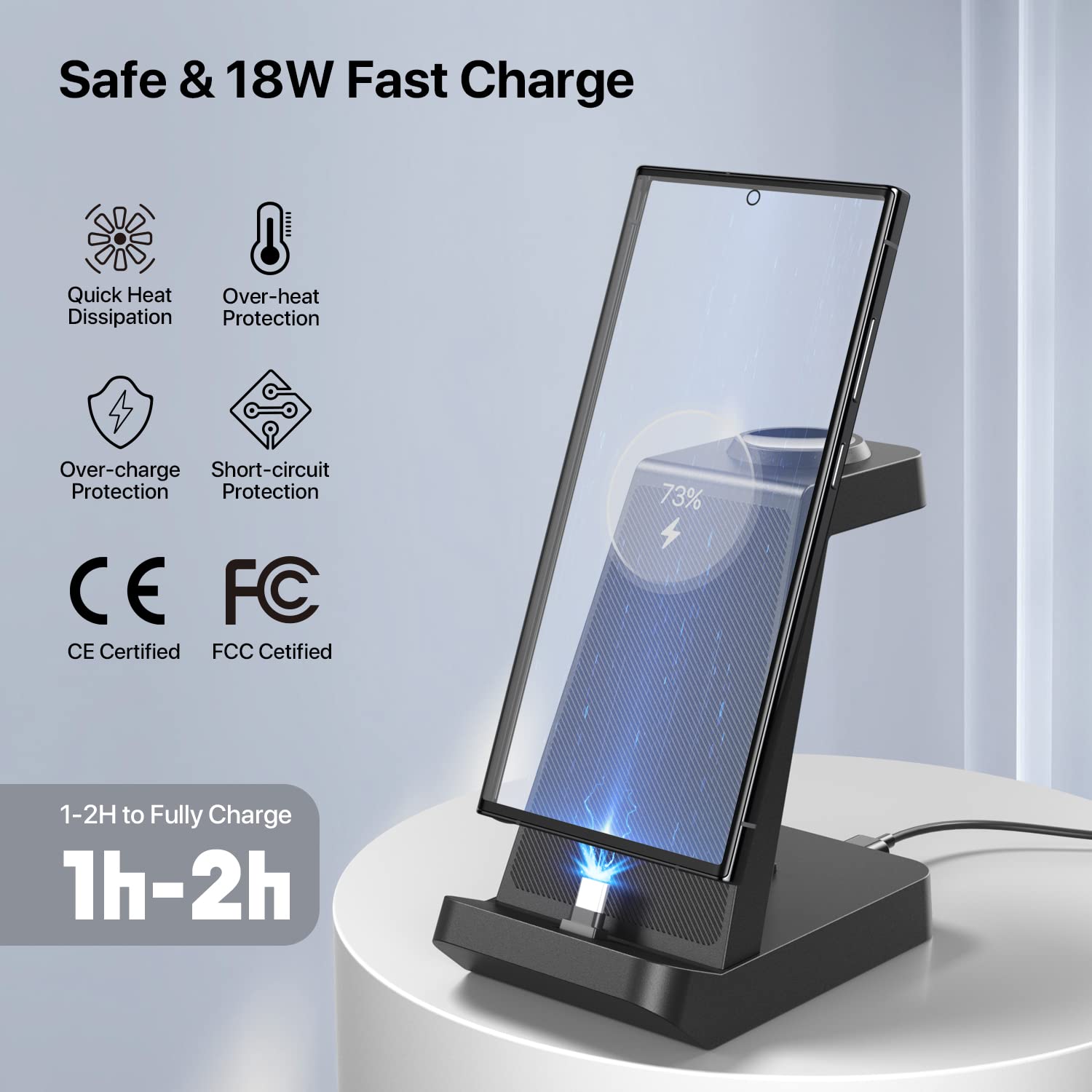 3 in 1 Charging Station for Samsung Multiple Devices, Fast Wireless Charger for Galaxy Watch 5 Pro/4/3, Charging Dock with 18W Adapter for Samsung Galaxy S23/S22/S21/Note20/Z Flip/Z Fold, Galaxy Buds