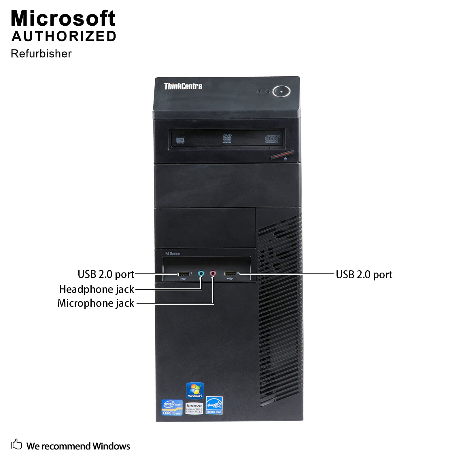 Lenovo ThinkCentre Business Computer, Intel Core i5, 16G DDR3, 512G SSD, 2T, VGA, DP, WiFi, BT 4.0, DVD, Win 10 64 Bit-Multi-Language(CI5)(Renewed)