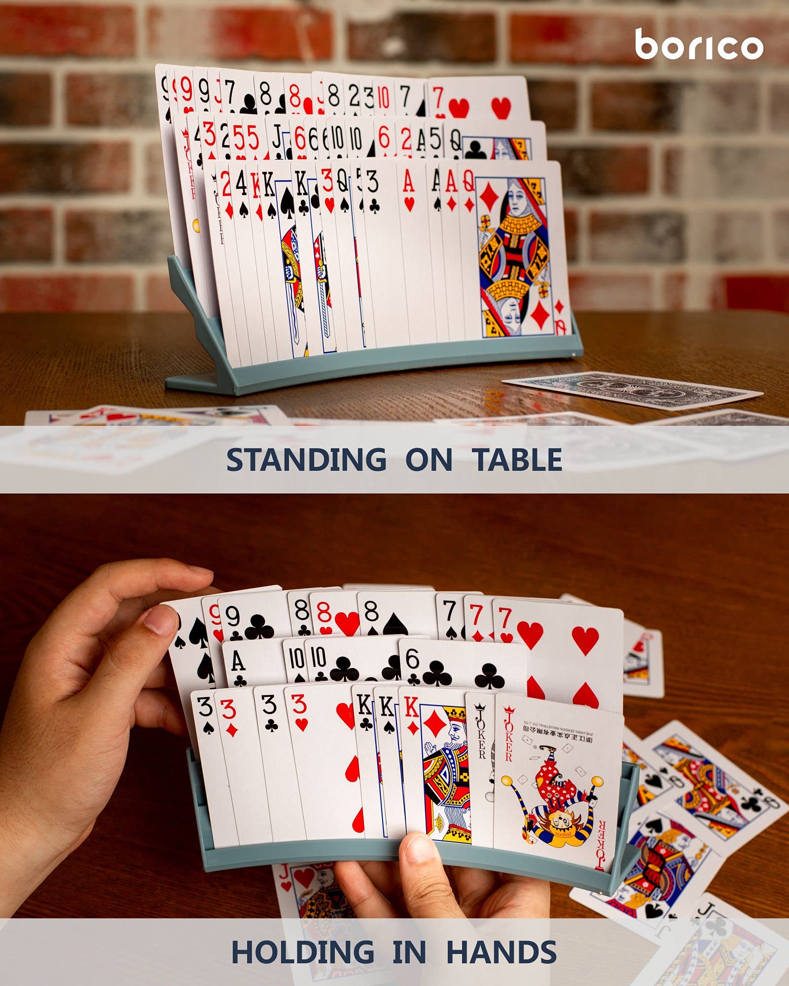 BORICO Card Holders for Playing Cards - 2 Pack Playing Card Holder for Kids and Adults,Stackable Storage Game Card Tray with a Travel Pouch (Blue)